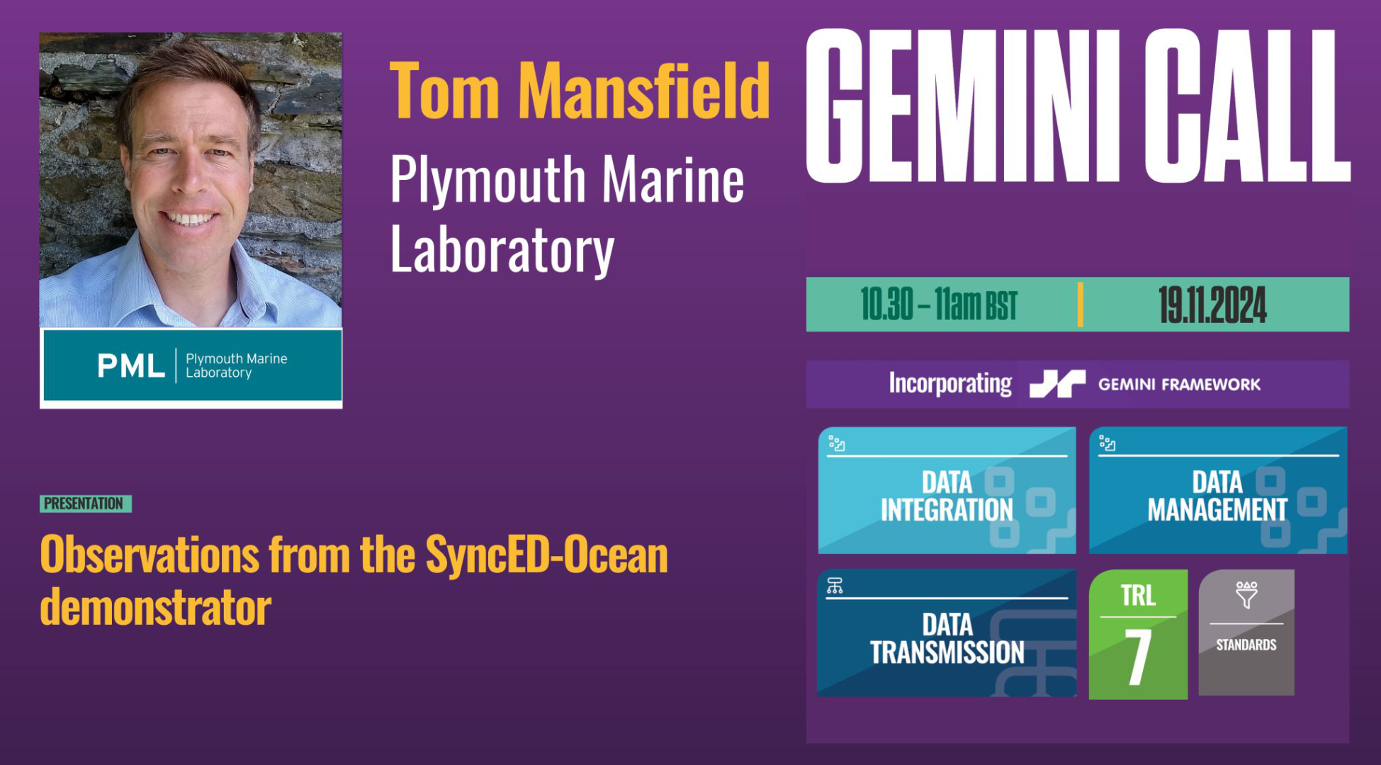 'Observations from the SyncED-Ocean demonstrator' - Tom Mansfield, Plymouth Marine Laboratory ...